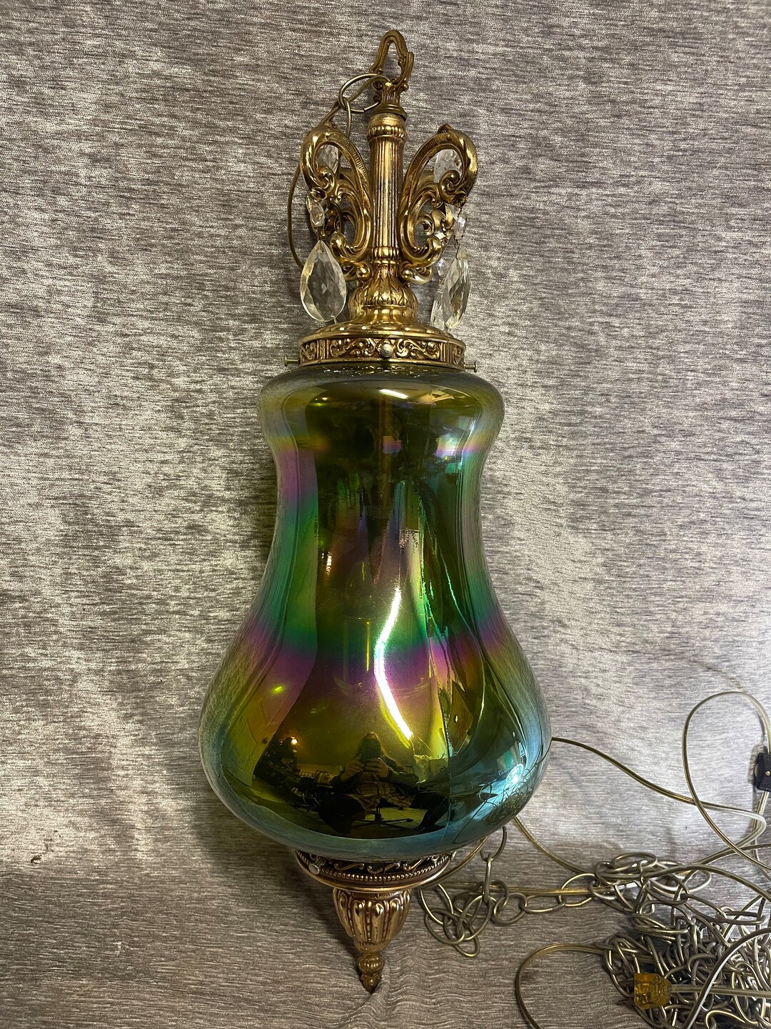 Hanging Carnival Glass Lamp With Prisms 444 - Etsy