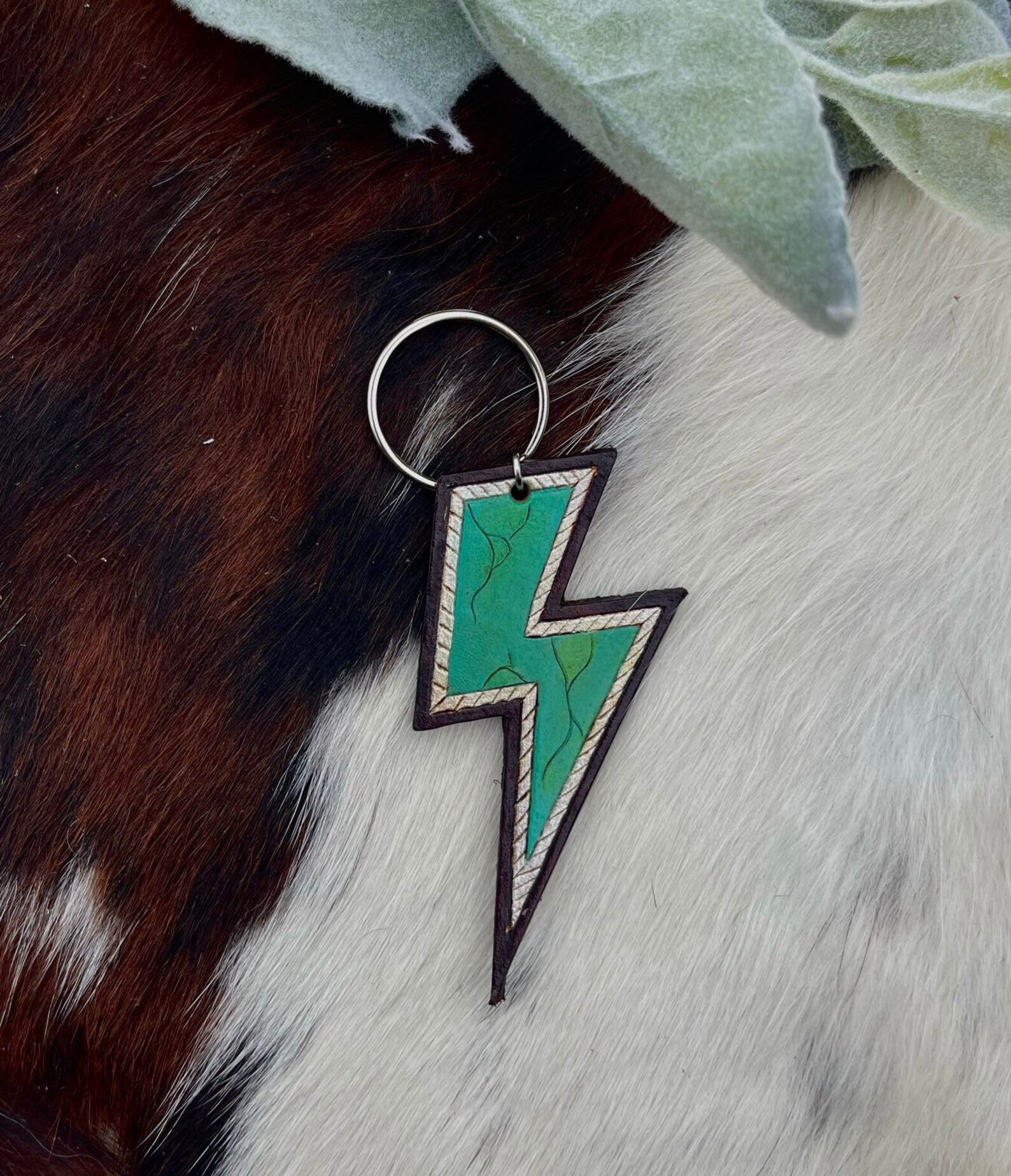 Lightning Bolt Tooled Leather Keychain | Etsy