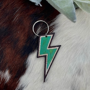 Lightning Bolt Tooled Leather Keychain - Etsy