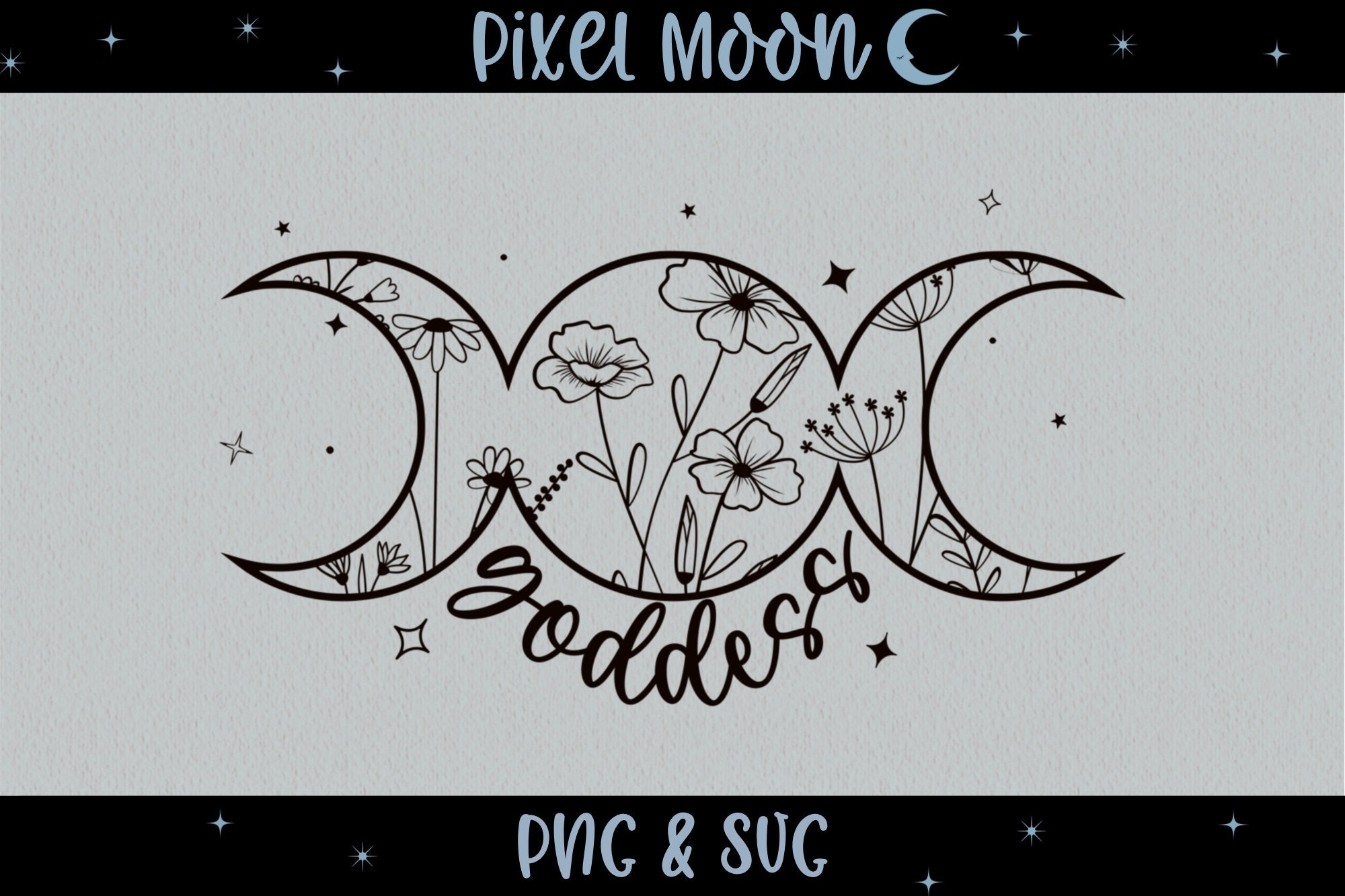 Triple Moon Goddess SVG Cut File, Wicca, Wiccan, Goddess, Floral Triple ...