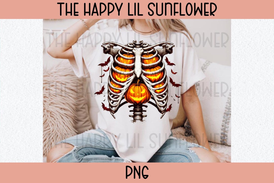Skeleton Jackolantern Rib Cage PNG, Halloween Bats Graphic (digital ...