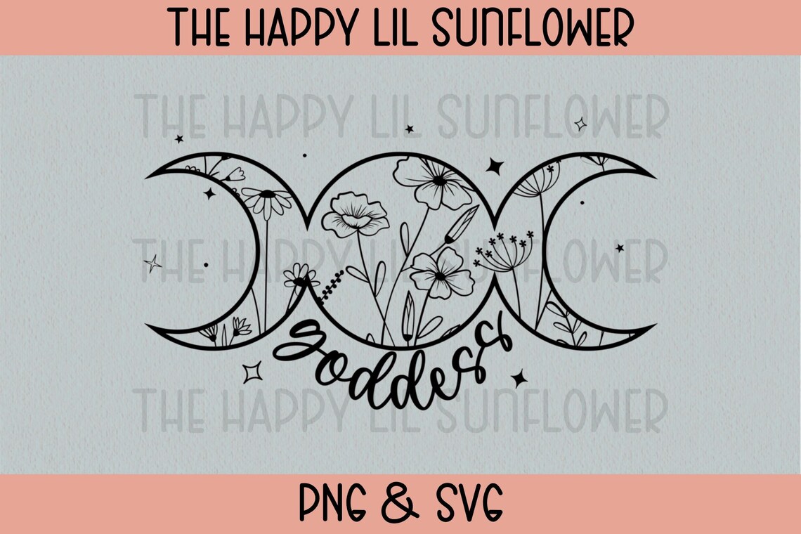 Triple Moon Goddess Floral SVG Cut File, Wiccan (PNG, SVG) - Etsy