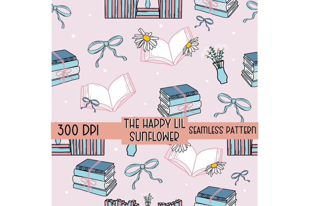 Coquette Books Daisies Seamless Pattern PNG, Hand Drawn Repeating ...