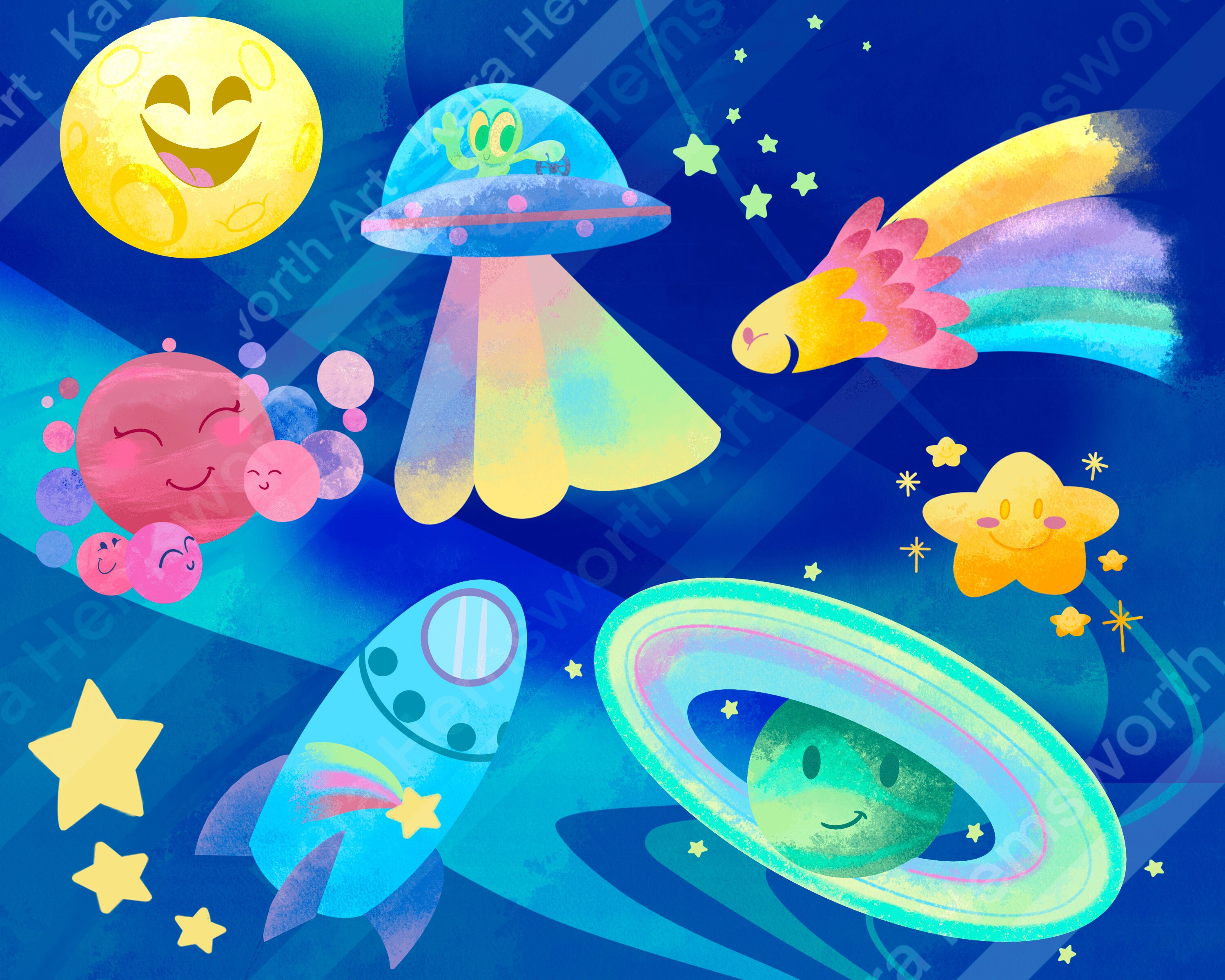 UFO Planets and Rocketship Clipart and Stickers - Etsy