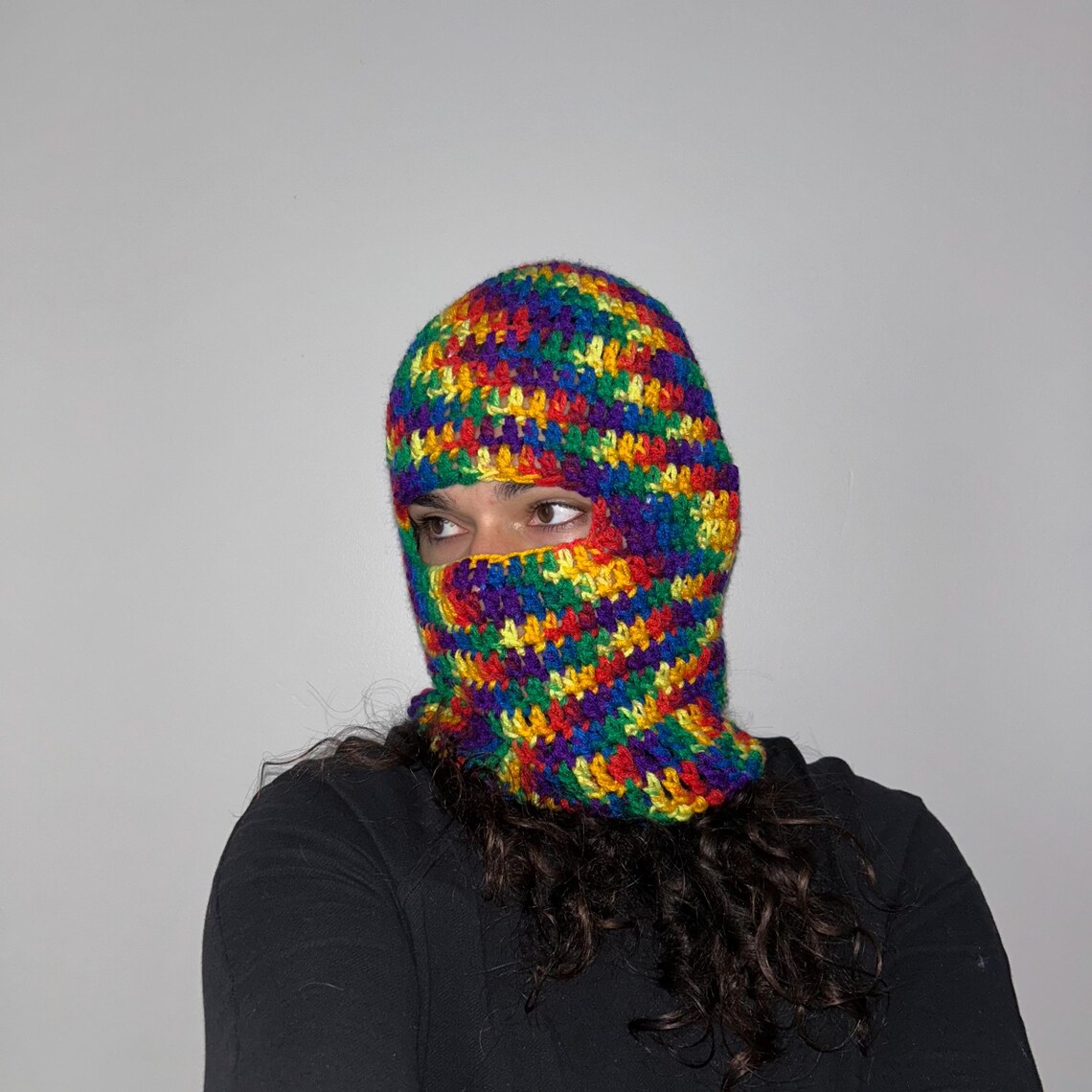 Neon Rainbow Pride Crochet Face Ski Mask Balaclava Hat Funky Vibe ...