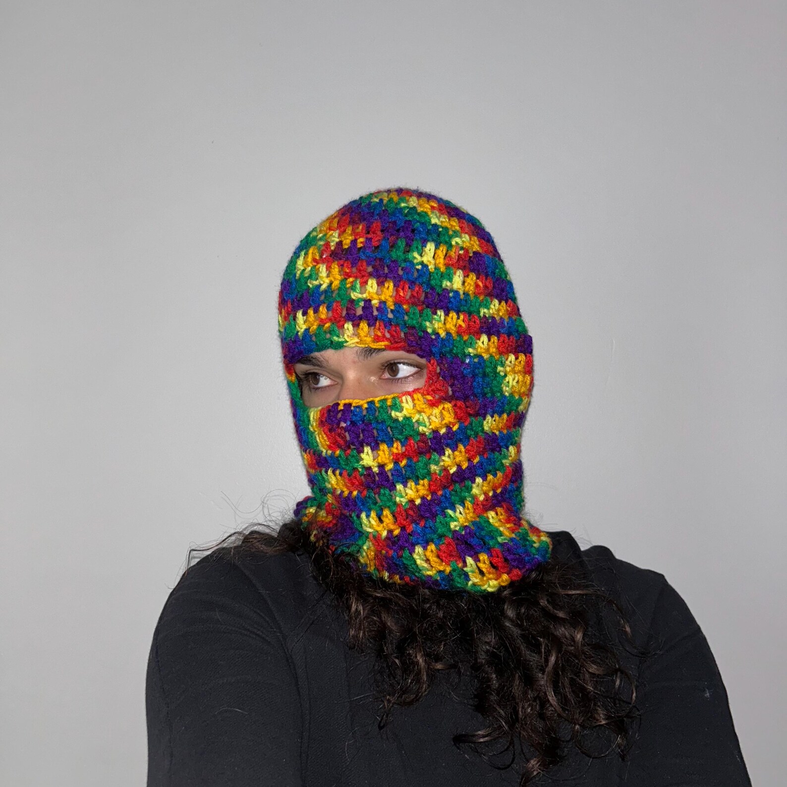 Neon Rainbow Pride Crochet Face Ski Mask Balaclava Hat Funky Vibe ...