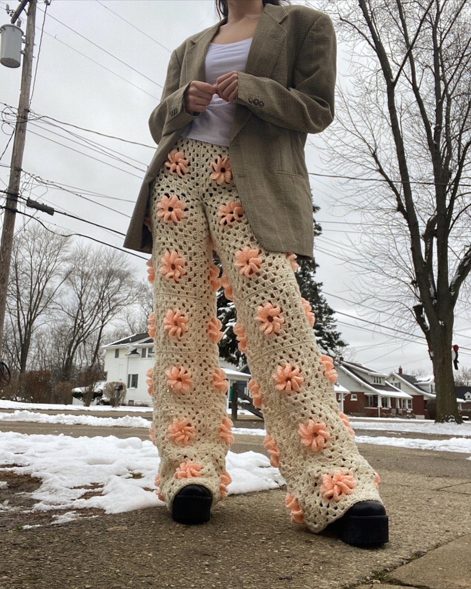 Crochet Patchwork Floral Flower 3d Yoga Pants Hippie Pants Psychedelic ...