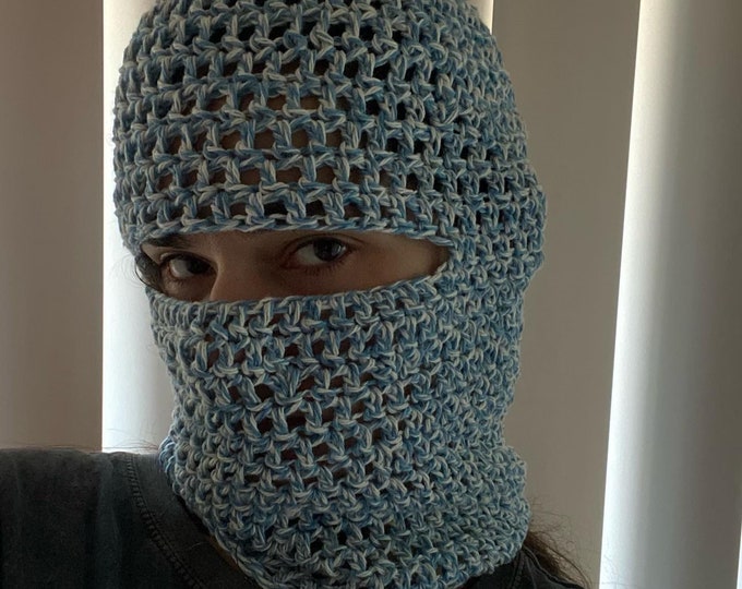 Blue and White Crazy Crochet Face Ski Mask Balaclava Hat Funky Vibe ...