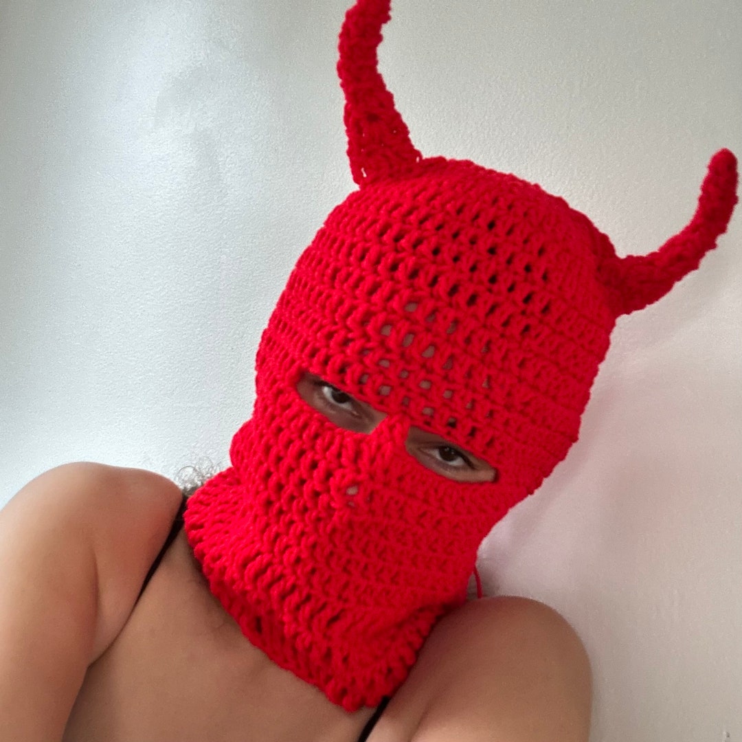 Red Devil Horns Crochet Ski Mask - Halloween Costume - Etsy UK