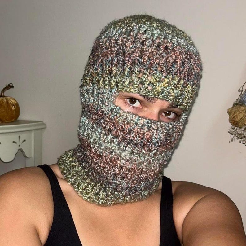 Crazy Crochet Face Ski Mask Balaclava Hat Funky Vibe Abstract Psycho ...