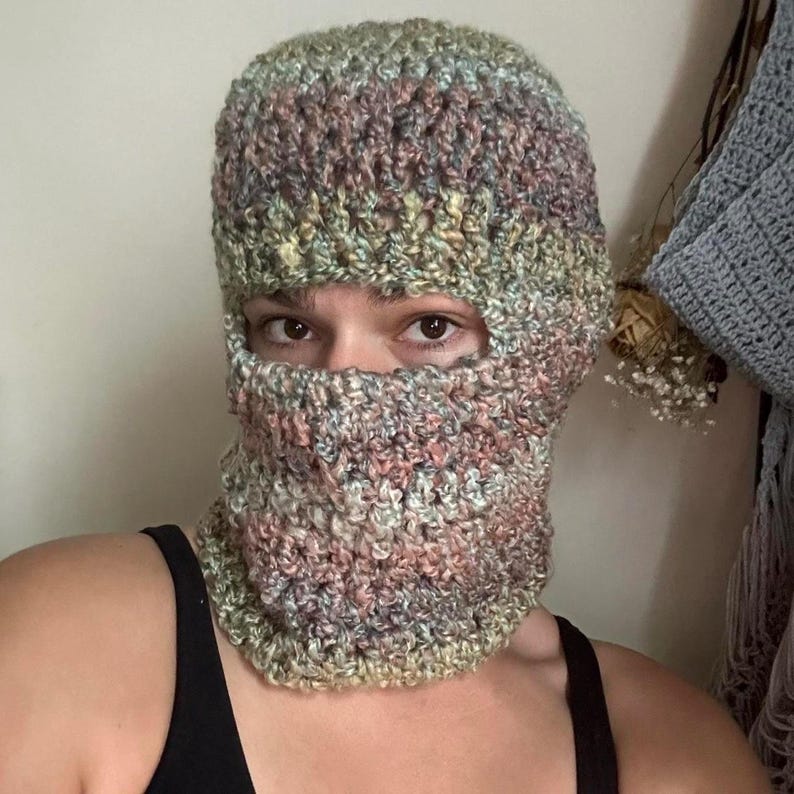 Crazy Crochet Face Ski Mask Balaclava Hat Funky Vibe Abstract Psycho ...