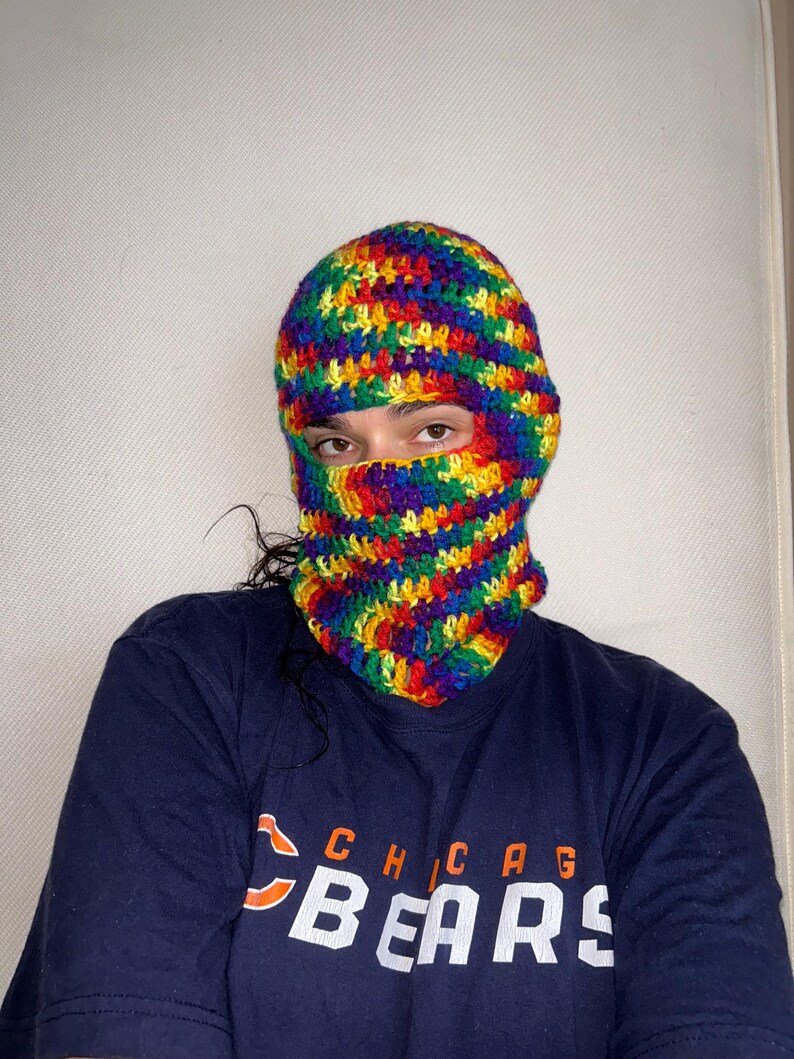Neon Rainbow Pride Crochet Face Ski Mask Balaclava Hat Funky Vibe ...