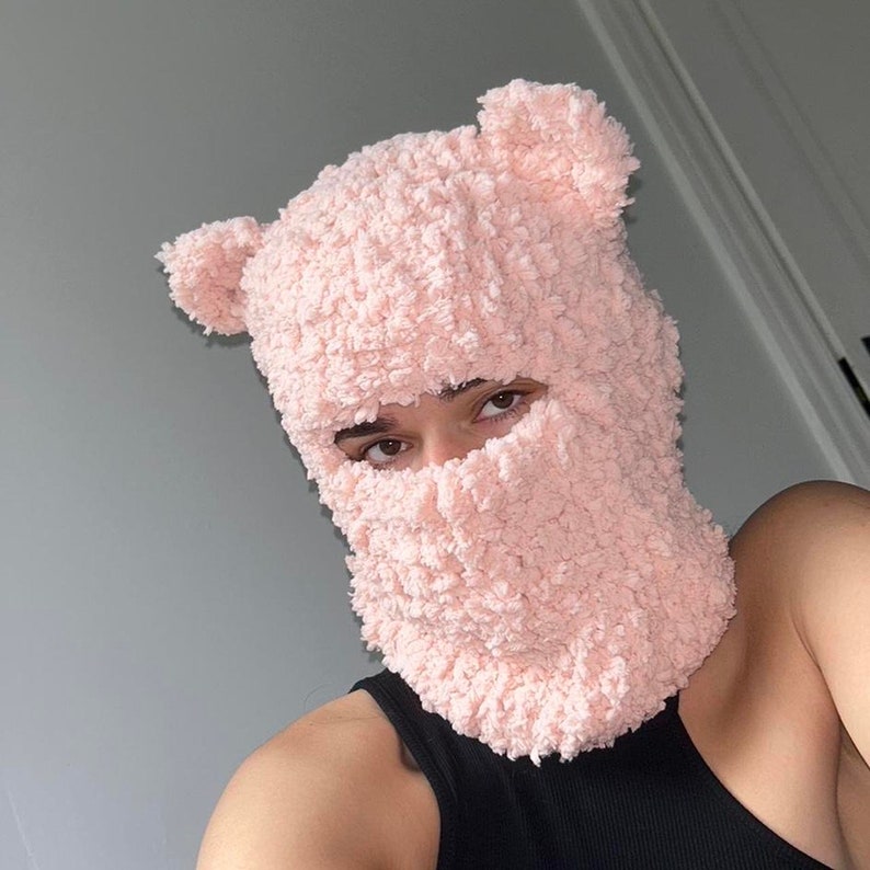 Teddy Bear Beary Cute Crochet Balaclava Ski Mask Winter Hat Rave ...