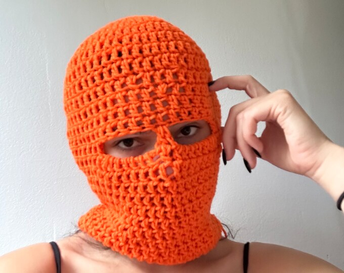 Orange Crazy Crochet Face Ski Mask Balaclava Hat Funky Vibe Abstract ...