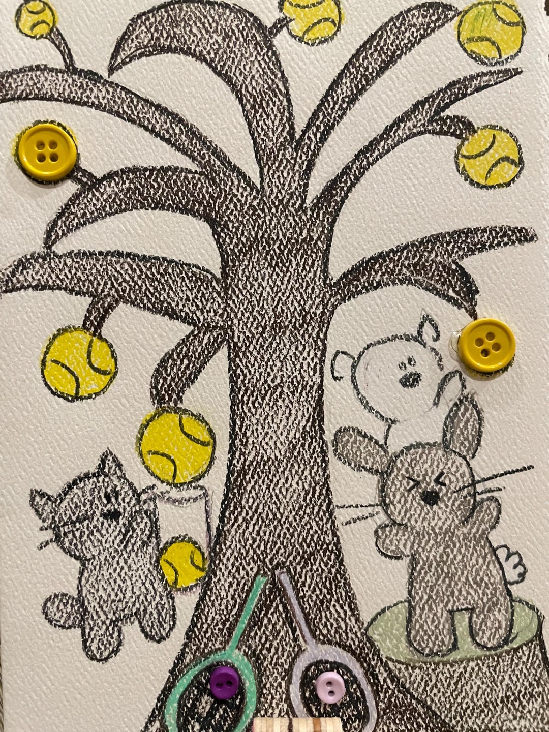 Hand-drawn Embellished Tennis Ball Tree Blank Greeting Card - Whimsical ...