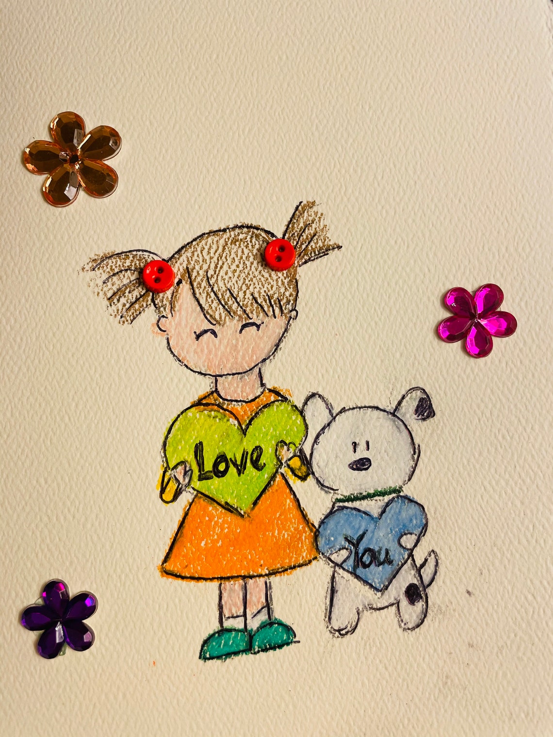 Hand-drawn, Original Greeting Card - Free Personalization - Little Girl ...
