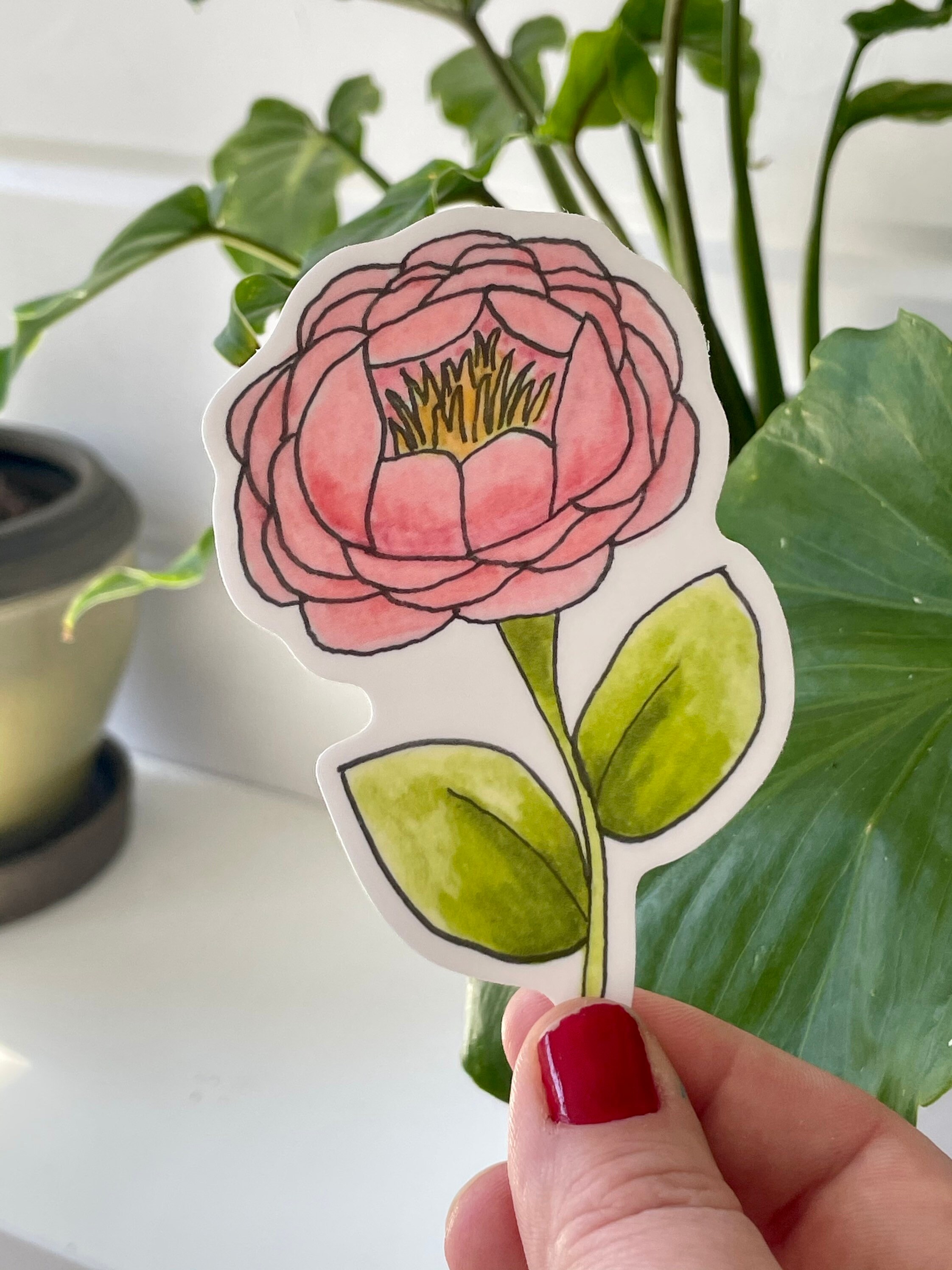 Waterproof Vinyl Peony Sticker | Etsy