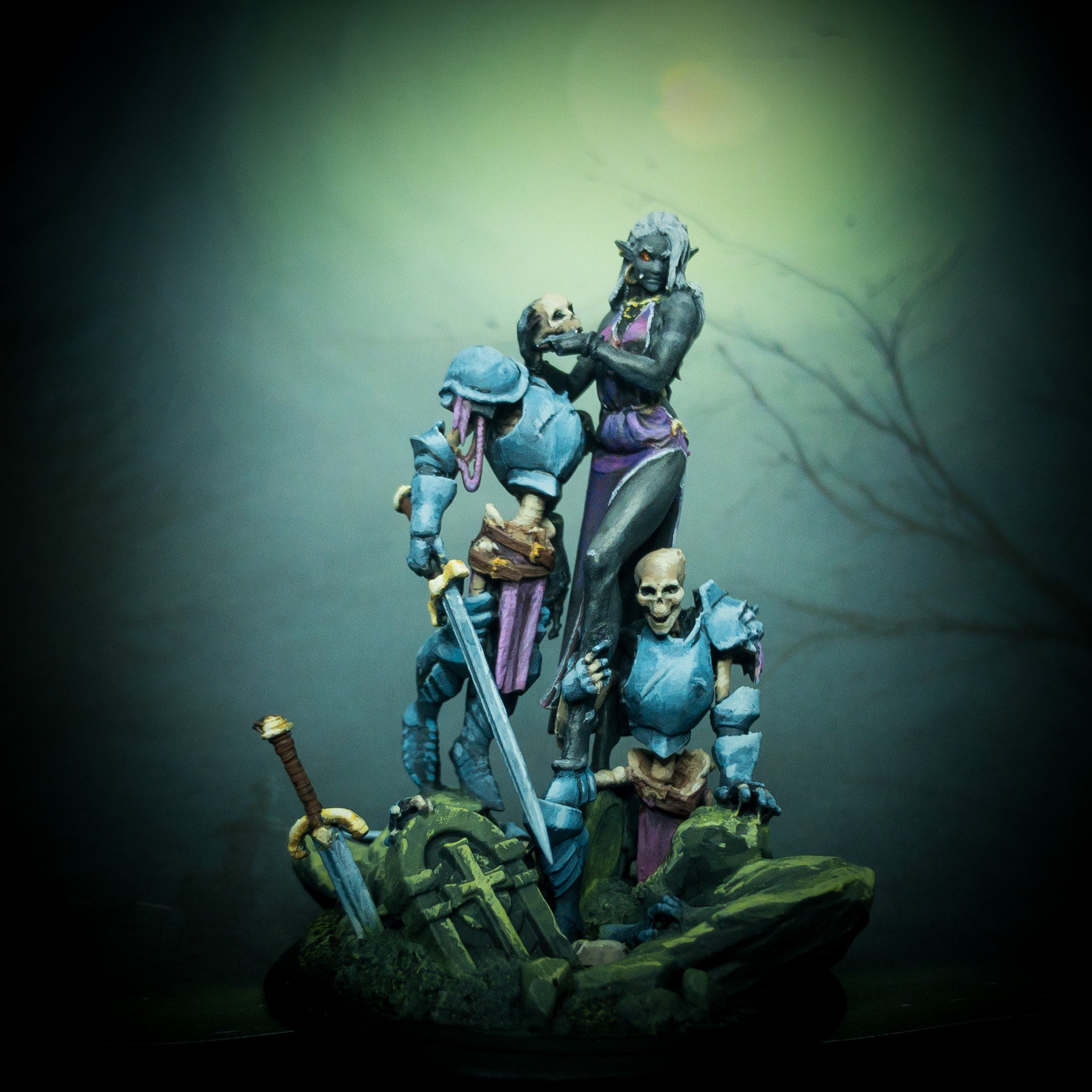 Dark Elf Necromancer Diorama With Two Skeletons Hand Painted Dnd/d&d ...