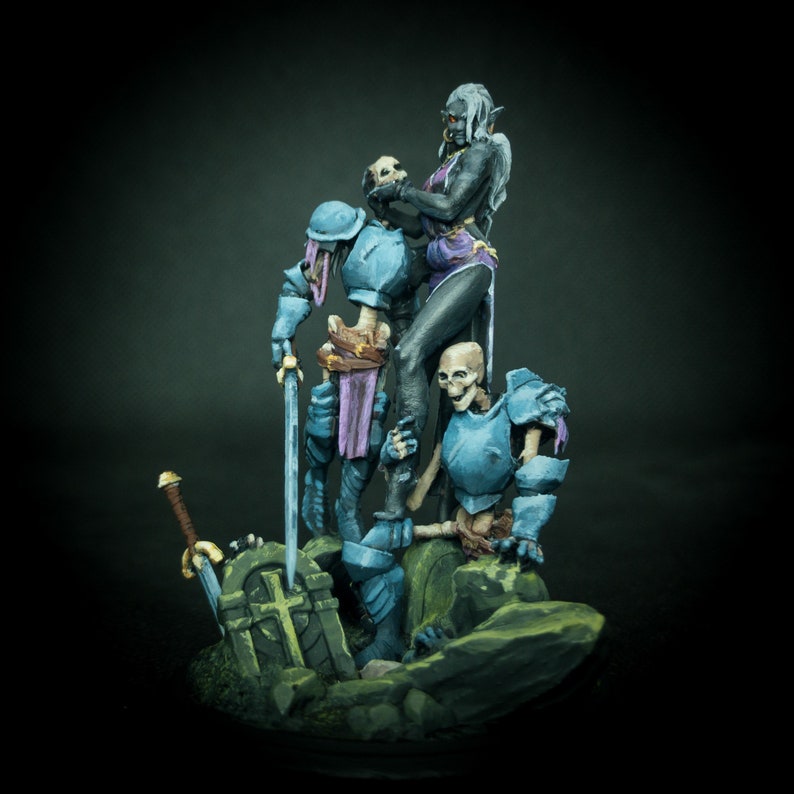Dark Elf Necromancer Hand Painted Miniature - D&D RPG Tabletop Figurine ...