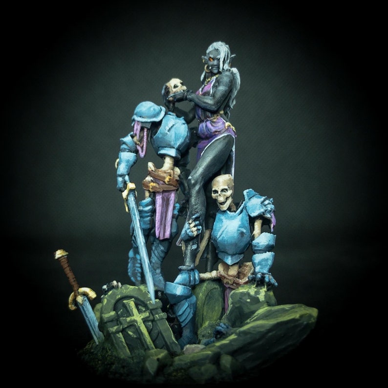 Dark Elf Necromancer Hand Painted Miniature - D&D RPG Tabletop Figurine ...