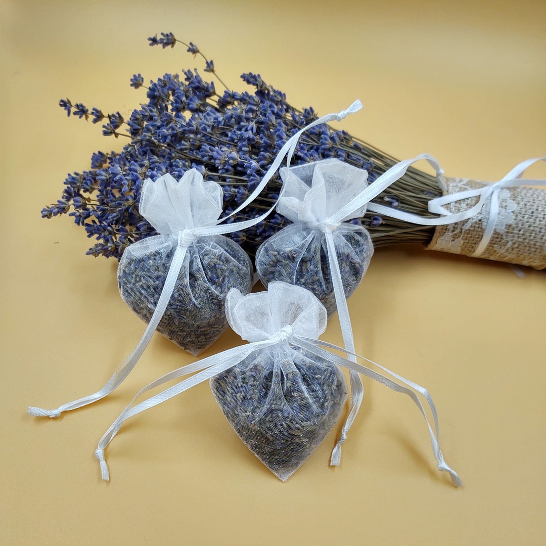 Set of 3 Dry Lavender Sachets White Heart Wedding Favor Bags Party Gift ...