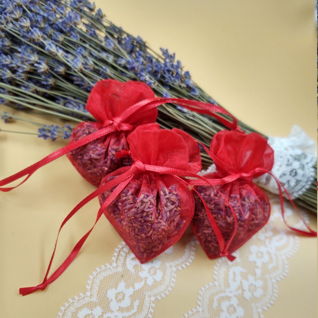 Lavender Heart Sachets With Dry Lavender Buds - Set of 3 Lavender ...