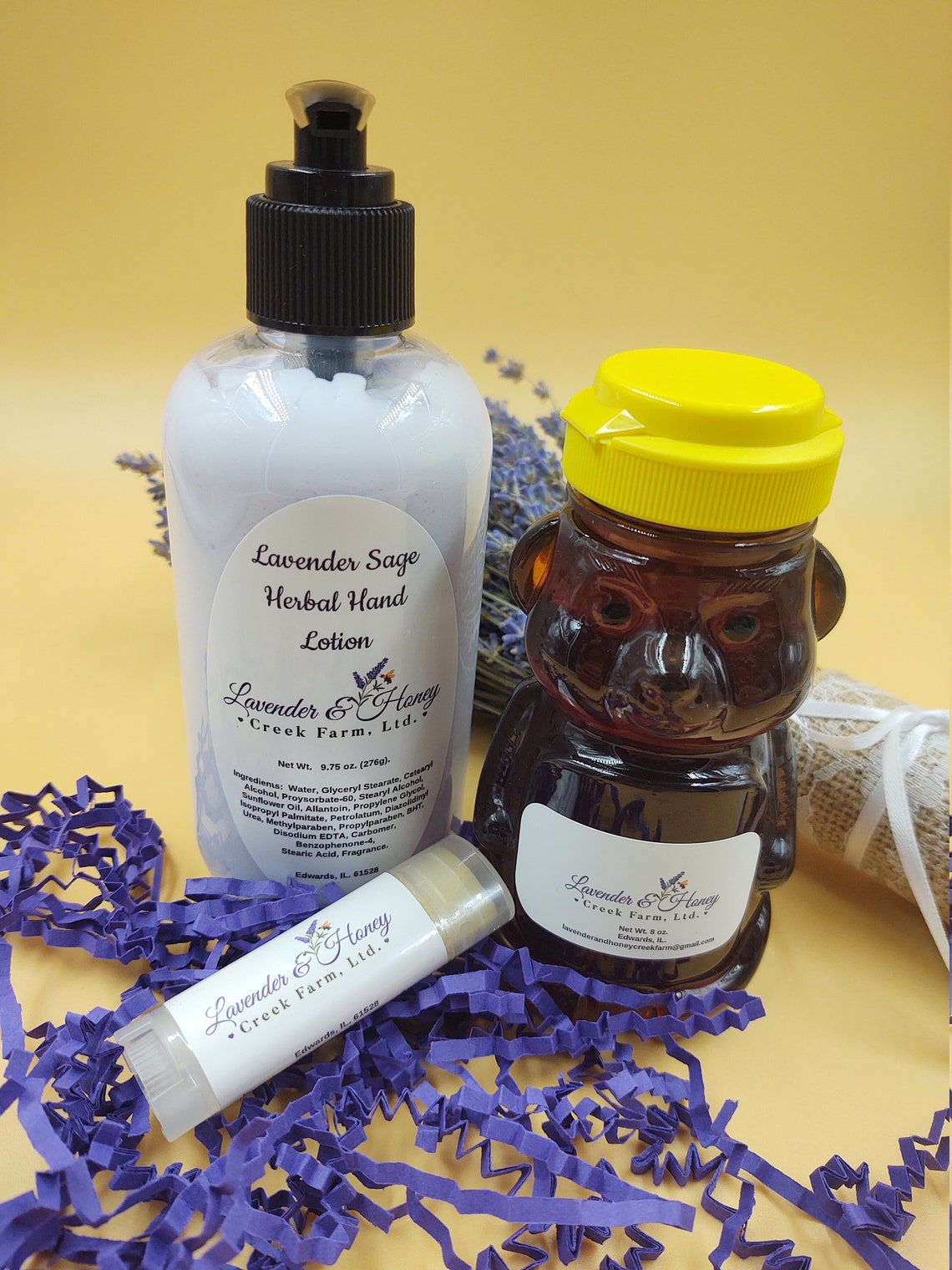 Gift Set - 3 Items - Raw Honey Bear - 8 Oz., Lavender Hand Lotion ...