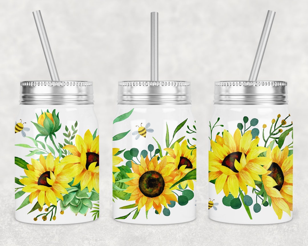 17 Oz Mason Jar Tumbler Sublimation Design Template Sunflowers Design ...