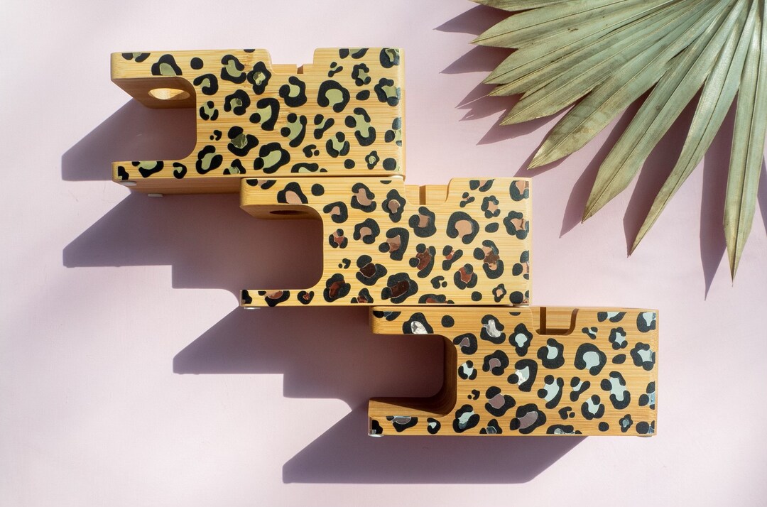 Leopard Print Bamboo Charging Station for iPhone and Apple - Etsy