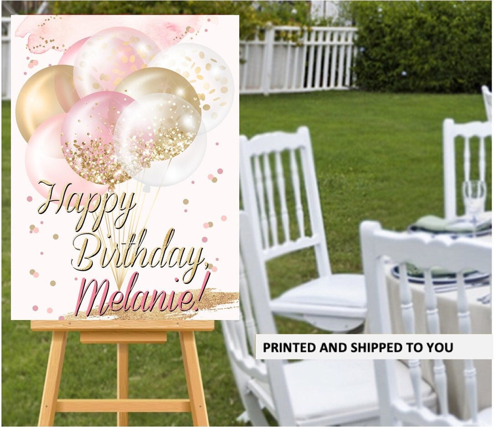 Printed Rose Gold Birthday Sign, Custom Birthday Sign, Rose Gold ...