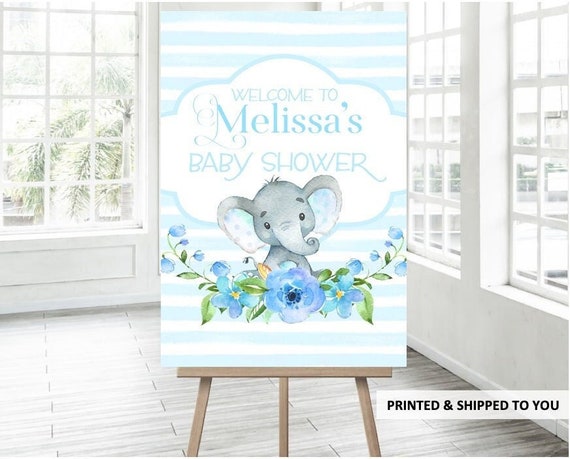Printed Blue Elephant Baby Shower Welcome Sign Elephant Baby - Etsy
