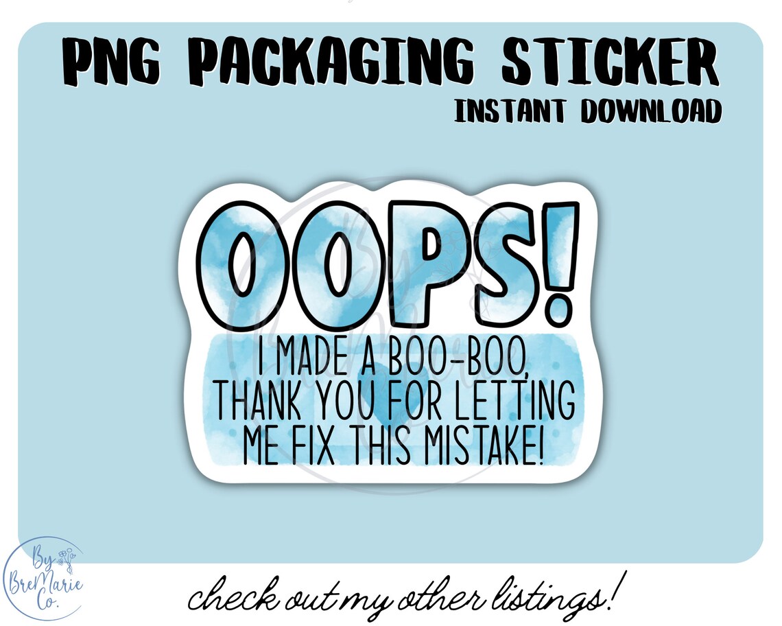 Oops Sticker Png Fix Mistake Sticker Png Packaging Sticker - Etsy
