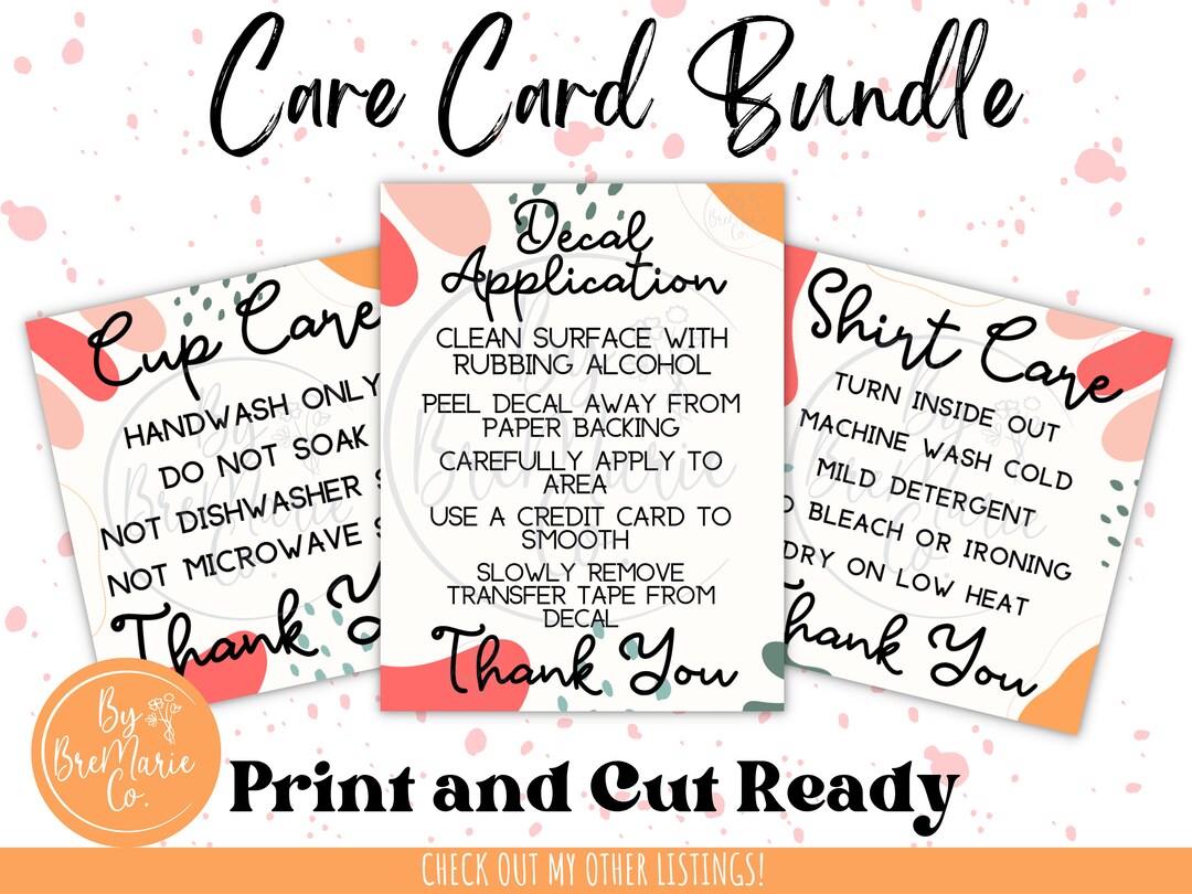 Care Instructions Bundle, Print and Cut Instructions, Sublimation Care ...