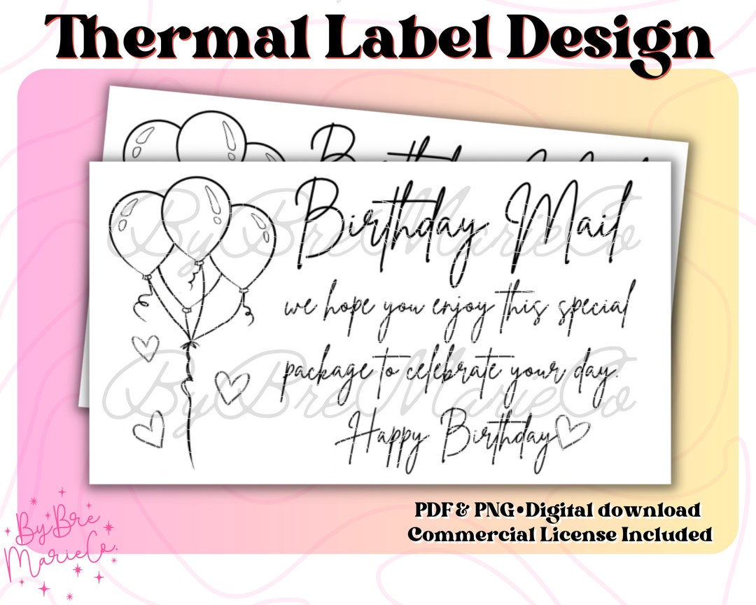 Birthday Thermal Label Design, Cute Thermal Label PNG, Packaging ...