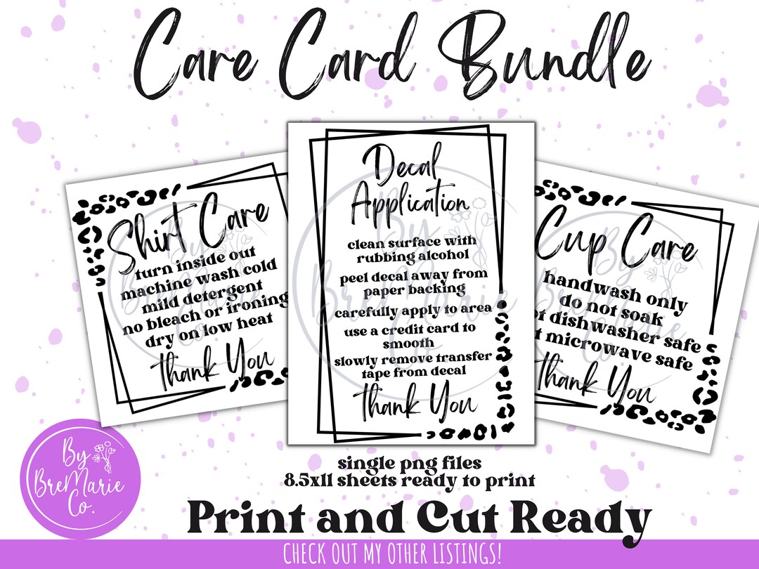 Care Instructions Bundle, Print and Cut Instructions, Sublimation Care ...