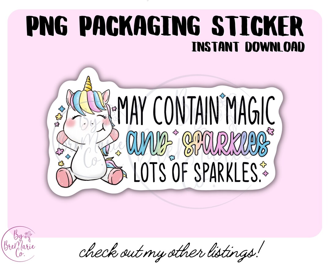 Unicorn Packaging Sticker File, Glitter Business Sticker, Rainbow ...