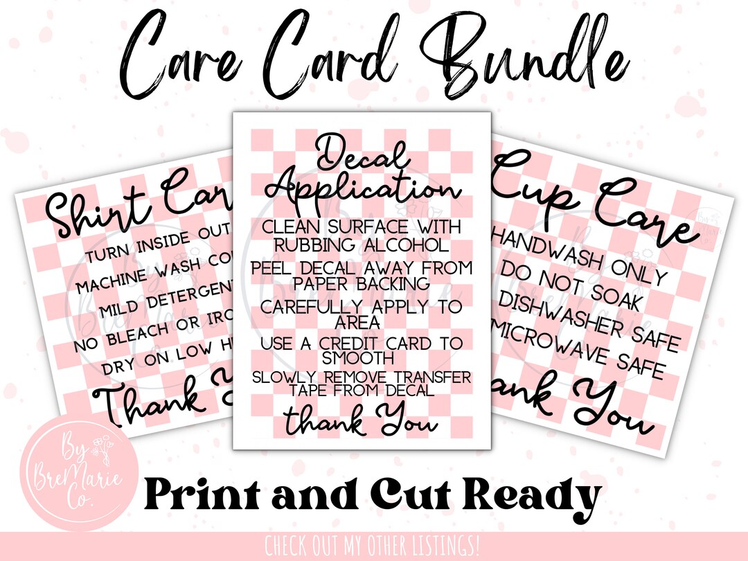 Care Instructions Bundle, Print and Cut Instructions, Sublimation Care ...