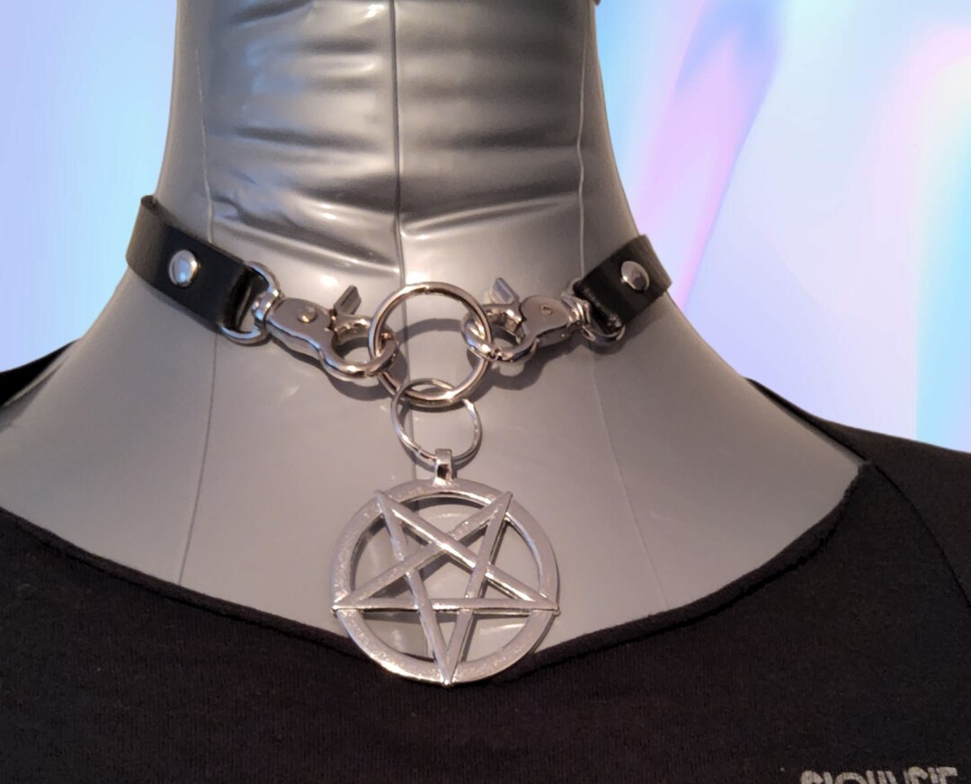 PU Black Leather Choker, Pentagram, Five-pointed Star Pendant Collar ...
