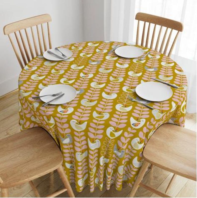 Mid Century Trend Table Linen / White Peace Rainbow Dove Retro Modern ...