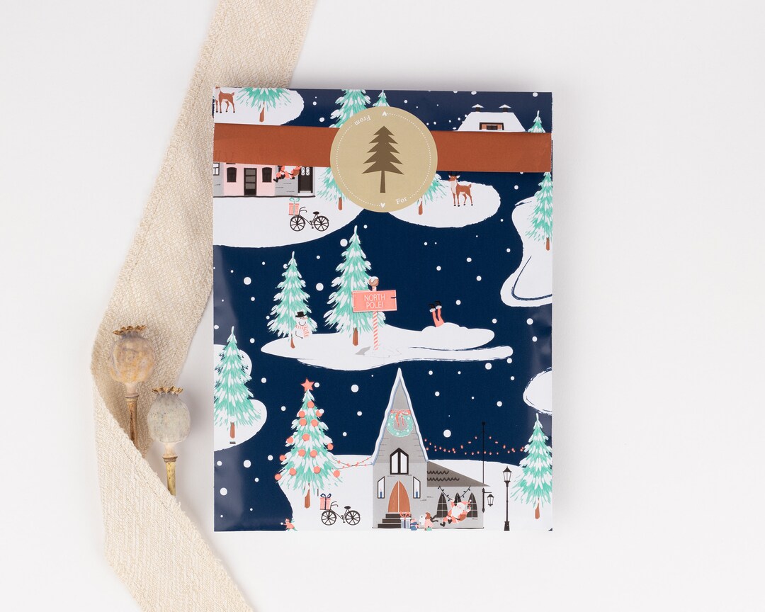 Paper Bags Christmas Village Gift Bags Gift Wrapping Flat - Etsy