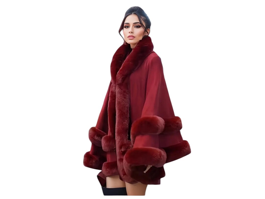 Women’s Faux Fur Cape Poncho Open Front Poncho Plus Size Poncho Warm ...