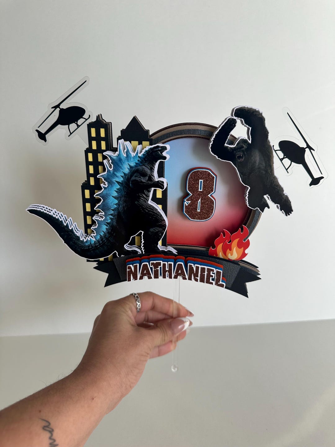 Godzilla Cake Topper, Personalized Godzilla Cake Topper, Godzilla Party, Kong Party Decor, Boy ...