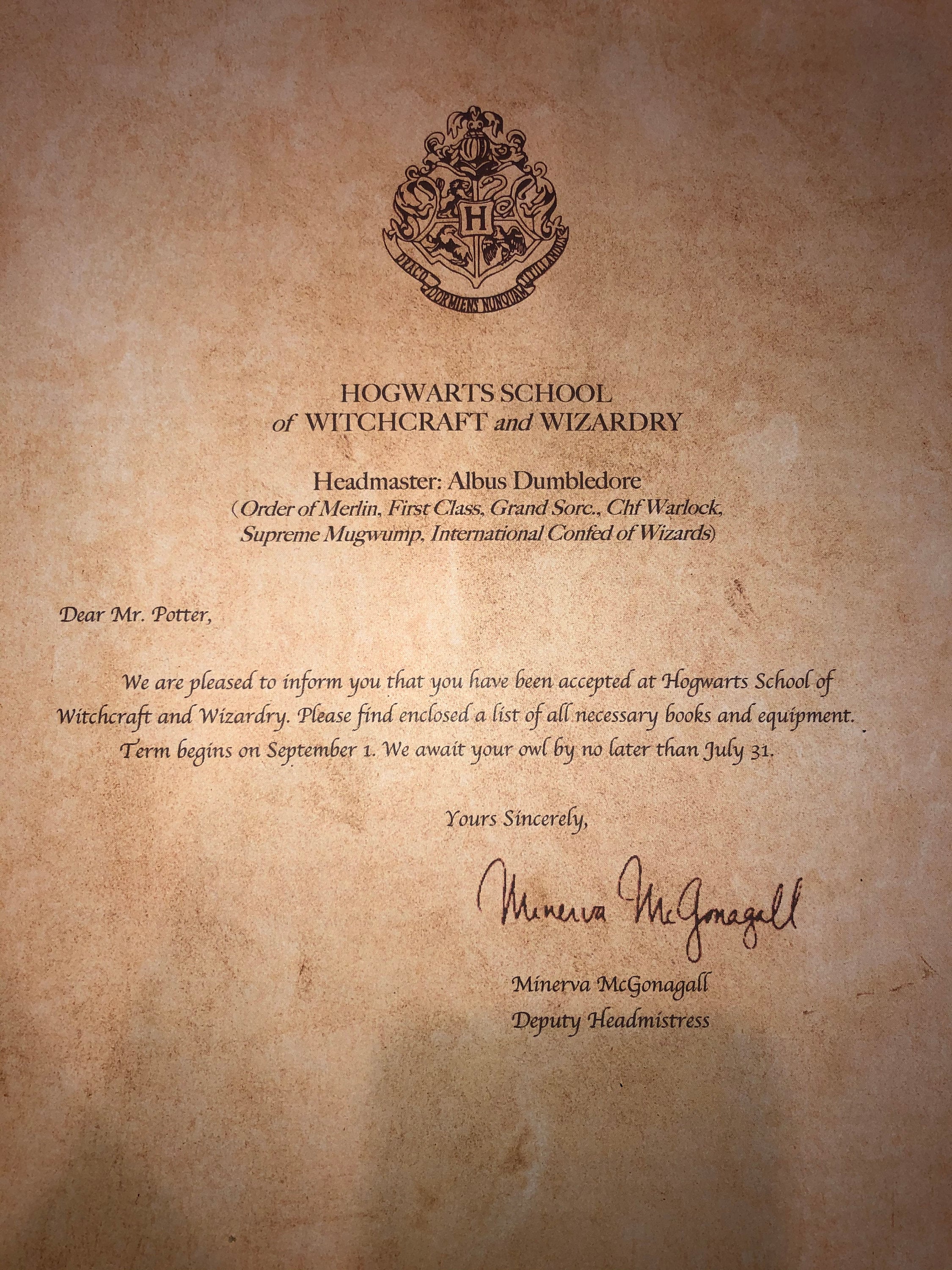 Authentic Custom Hogwarts Acceptance Letter personalized - Etsy
