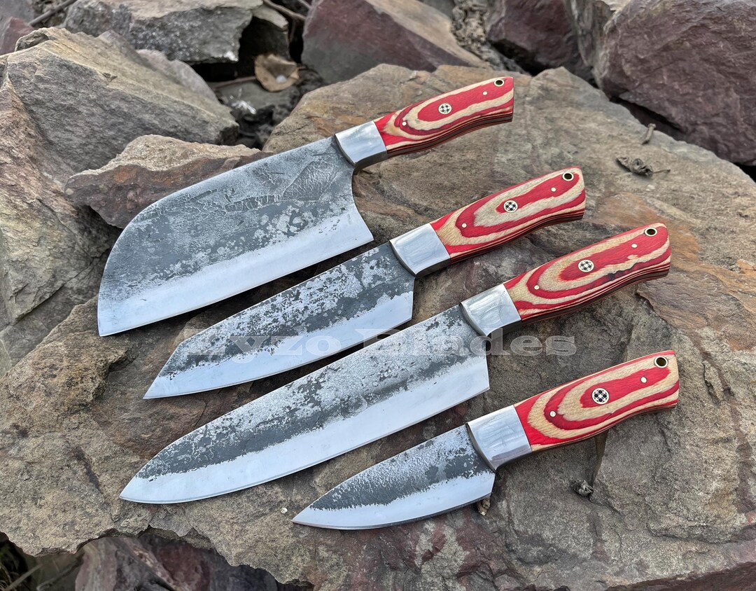 Custom Handmade Chef Knives Set 4 Pcs / Leather Bag / Anniversary Gifts ...