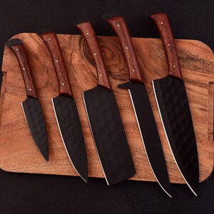 5 Pcs Custom Handmade Chef Knives Set Kitchen Knives Sharp Edge Knives Birthday Gifts ...