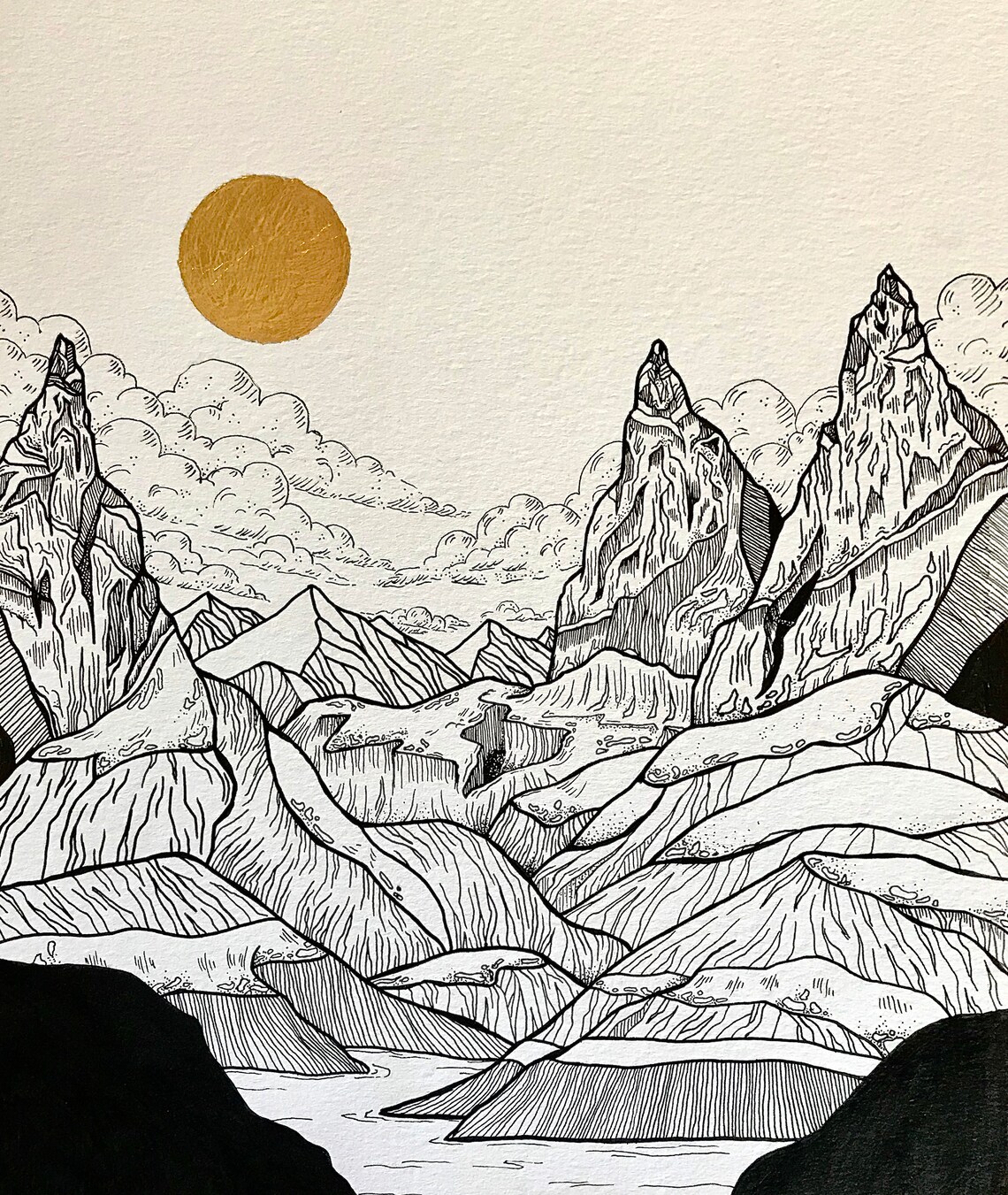 Torres Del Paine Patagonia Mountain Landscape Ink Drawing Print - Etsy UK
