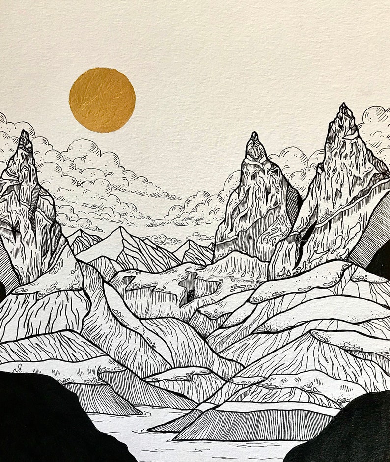 Torres Del Paine Patagonia Mountain Landscape Ink Drawing Print - Etsy