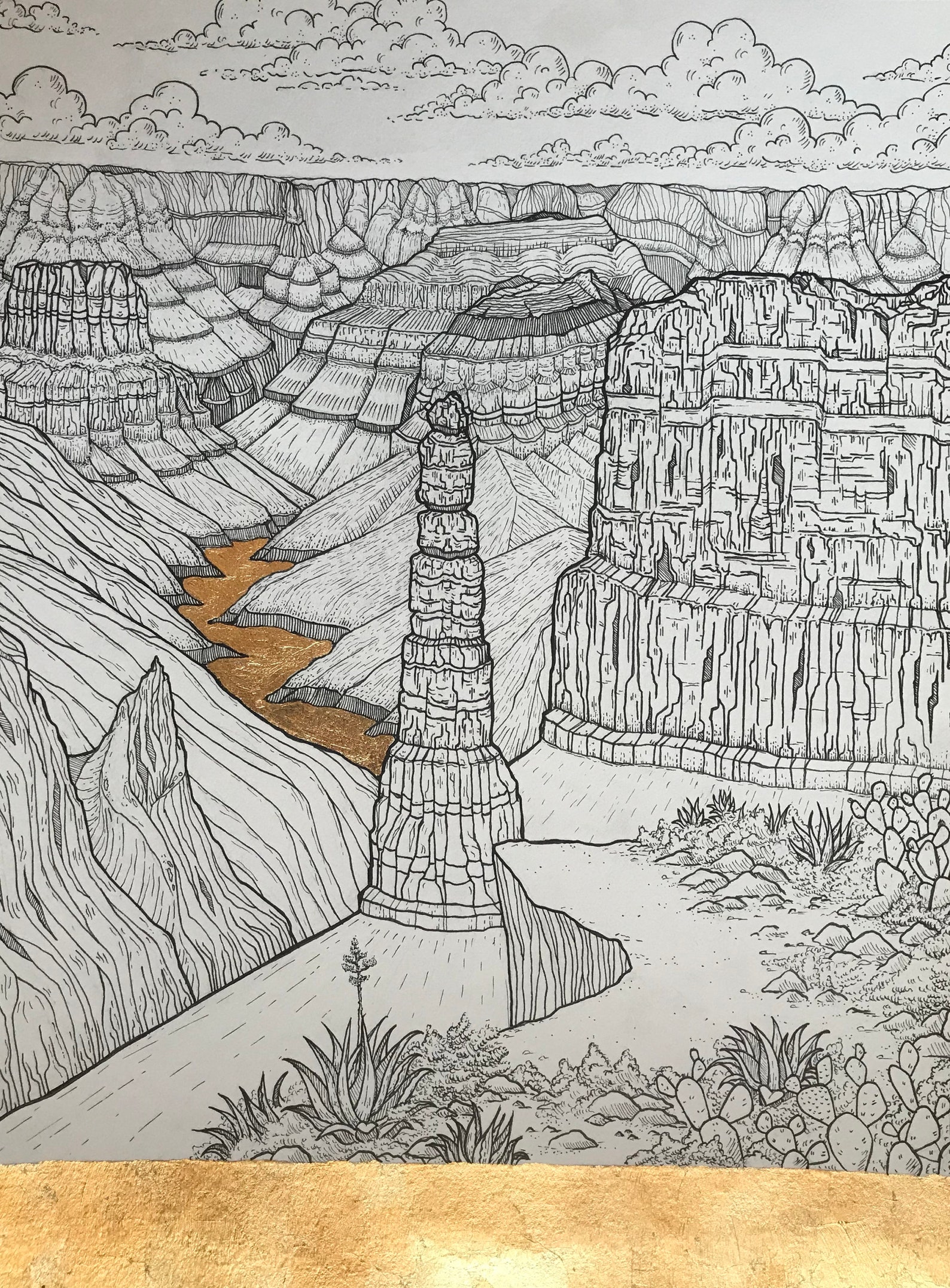 Desert Mountain Landscape Ink Drawing Print - Etsy