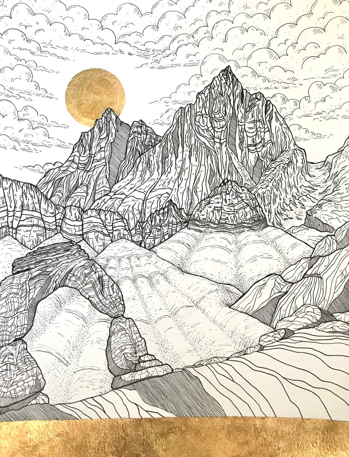 Desert Mountain Landscape Ink Drawing Print - Etsy