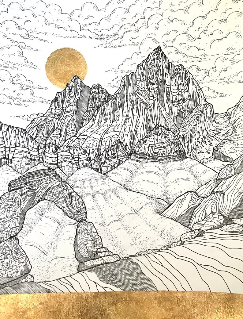 Desert Mountain Landscape Ink Drawing Print - Etsy Canada